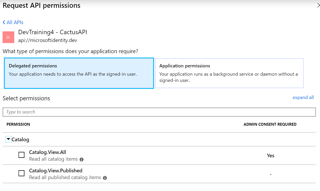 Create a user delegated permission and an application permission with ... Create a user delegated permission and an application permission with ...