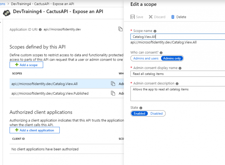 Create a user delegated permission and an application permission with ...